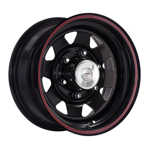 14" A-Line 5/114 Black Spoke with Red Pinstripe Alloy Wheels ...